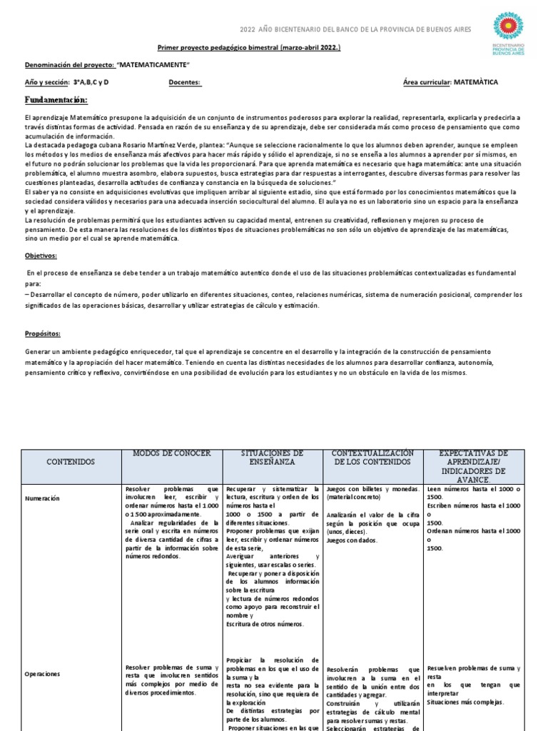 Matriz de Proyecto Bimestral 2022. | PDF | Aprendizaje | Enseñando