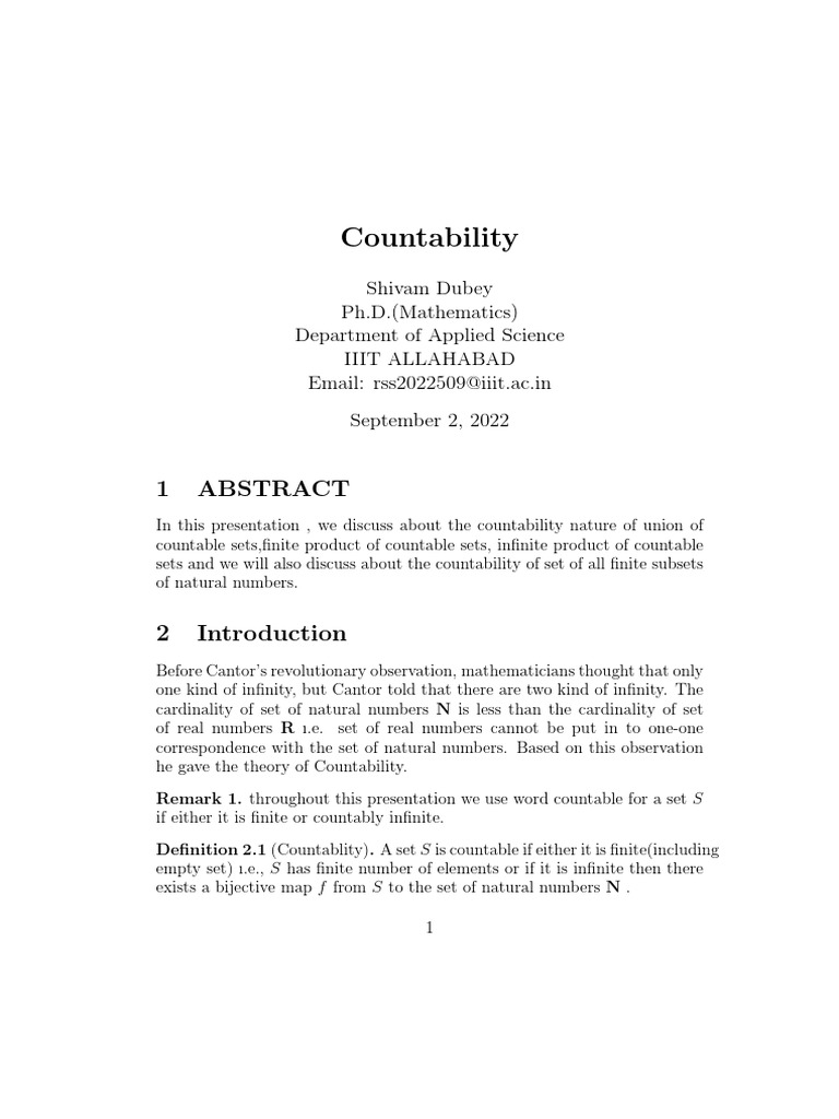 Countability | PDF | Set (Mathematics) | Natural Number