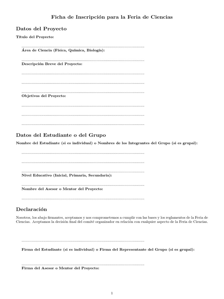 Ficha - de - Inscripcion - Feria - de - Ciencias Base | PDF Ficha - de - Inscripcion - Feria - de - Ciencias Base | PDF