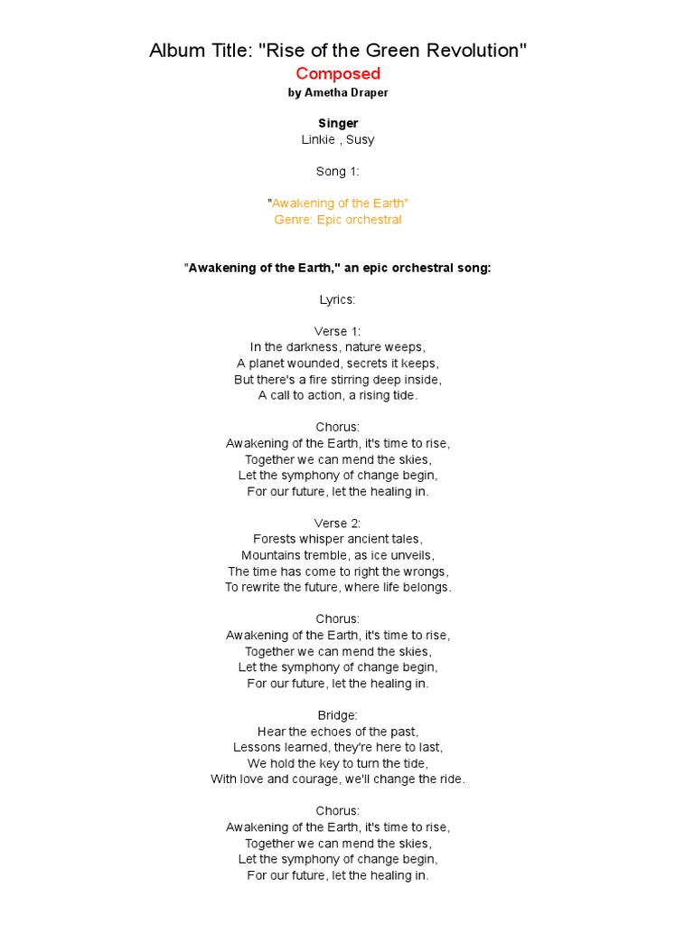 Awakening the Earth: A Call to Action | PDF | Song Structure