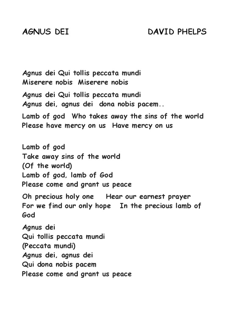 Agnus Dei Lyrics by David Phelps | PDF