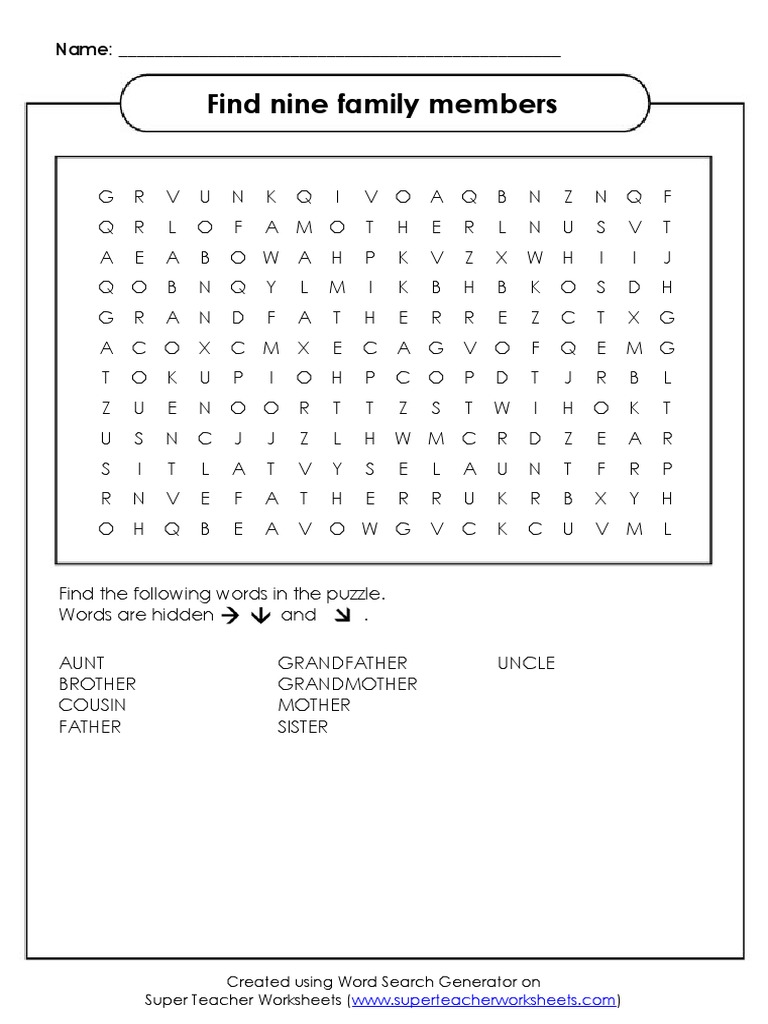 Family Members Word Search Puzzle | PDF | Word Search | Puzzles