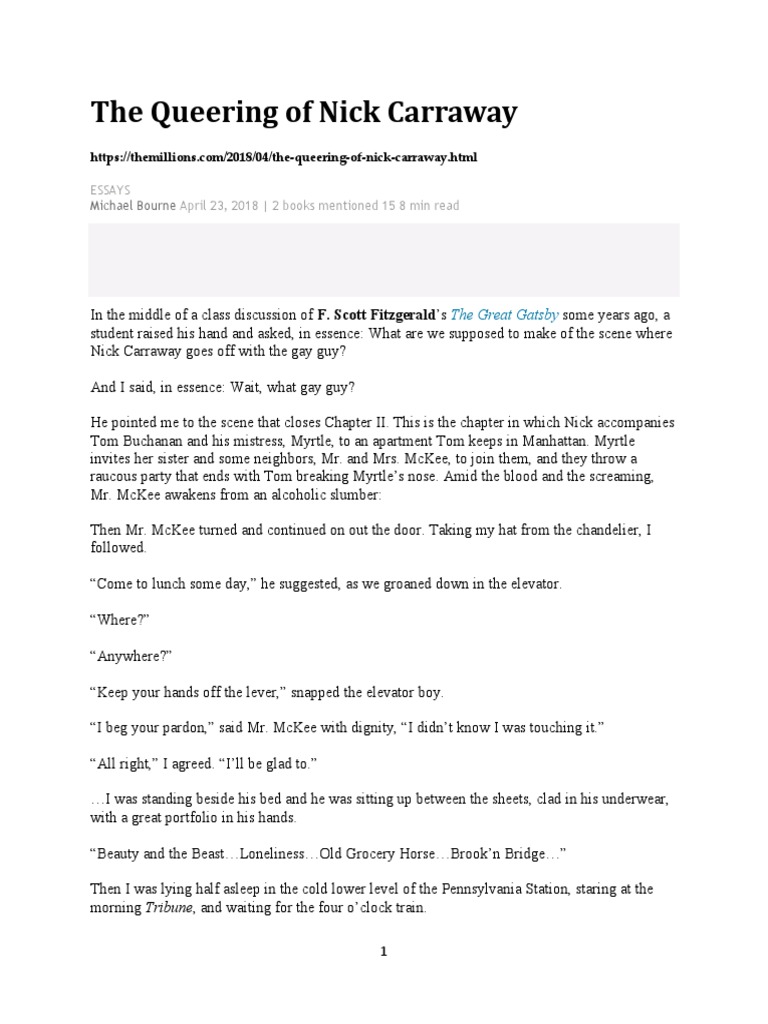 The Queering of Nick Carraway Michael Bourne | PDF | The Great Gatsby | F. Scott Fitzgerald