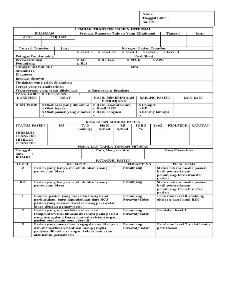 Form Transfer Pasien Internal | PDF