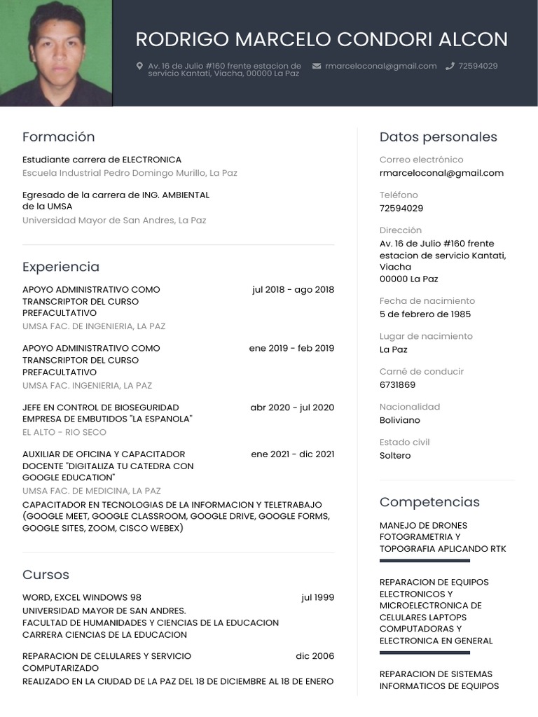 CV Rodrigo Marcelo Condori Alcon | PDF | Informática | Tecnología de información y comunicaciones