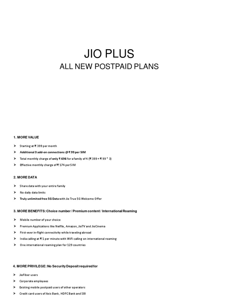 JioPlus Postpaid Offer | PDF | Roaming | Credit Card