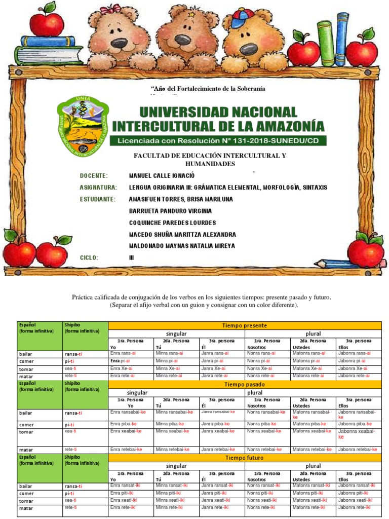 Práctica Calificada de Conjugación de Los Verbos en Los Siguientes ...