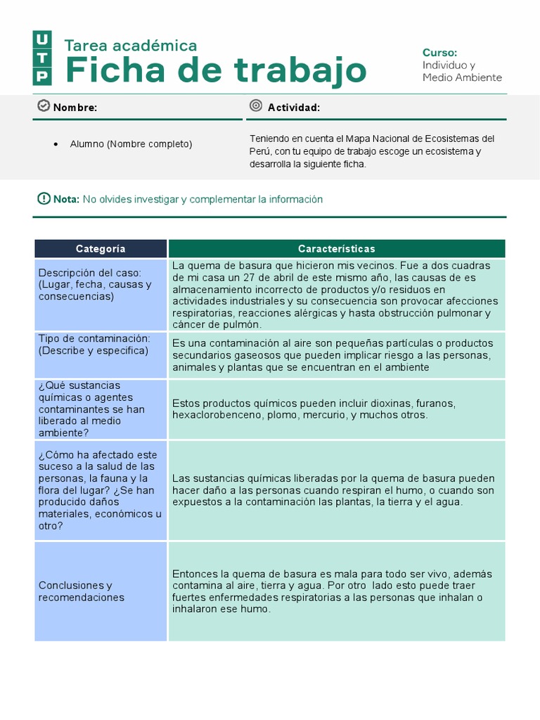 Semana 8 - Ficha de Trabajo - Tarea S8 - Mijail Jara | PDF | Contaminación | Residuos