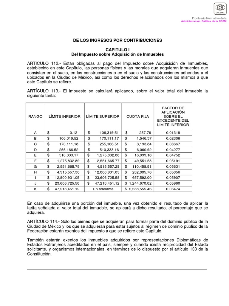 Impuesto Adquisición Inmuebles CDMX | PDF | Impuestos | Bienes raíces