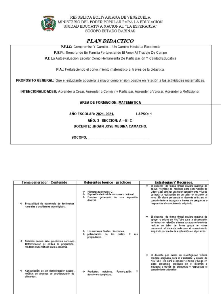Planificacion Tercer Año 1 Lapso | PDF | Número racional | Conocimiento