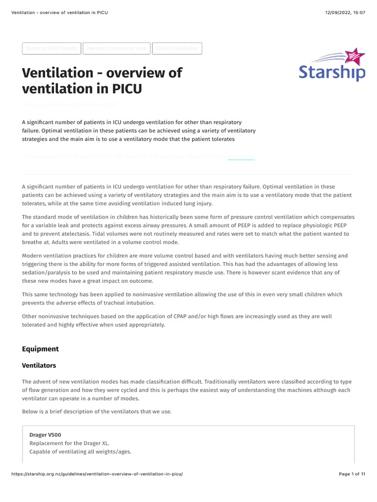 Ventilation - Overview of Ventilation in PICU | PDF | Medicine | Clinical Medicine