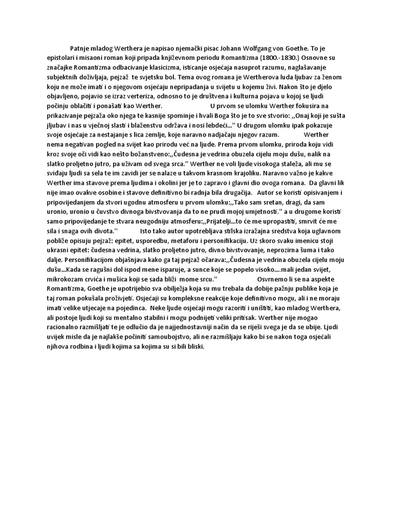 Analiza Patnje Mladog Werthera | PDF