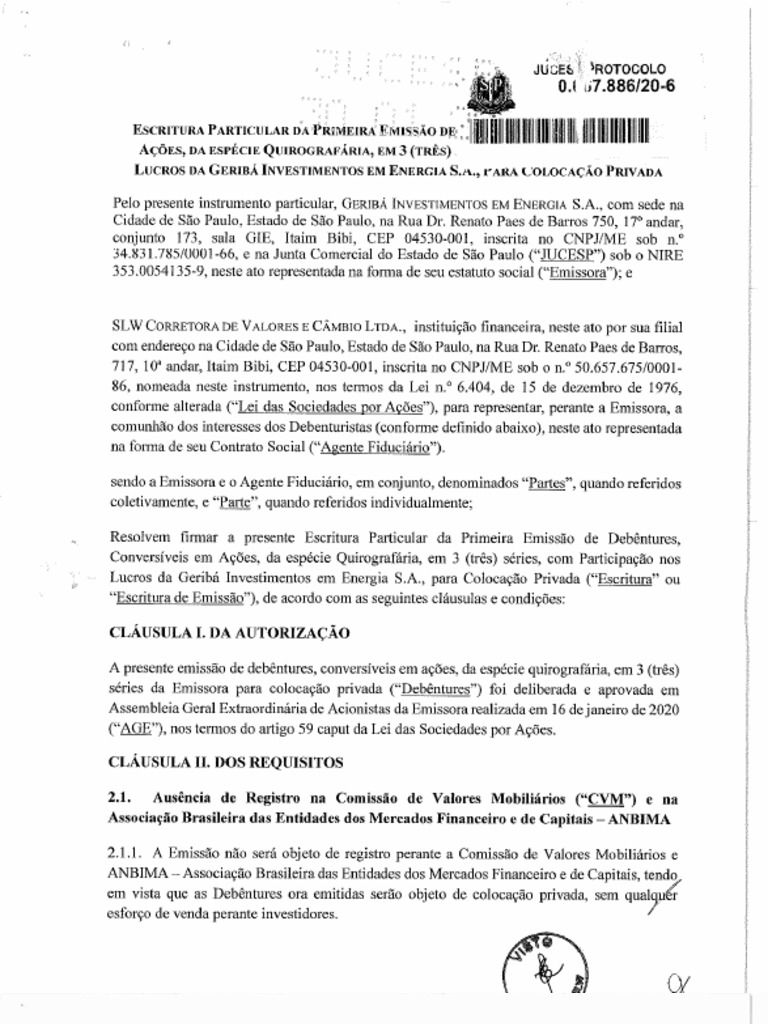 Escritura de Emissão de Debêntures Regisro Jucesp | PDF