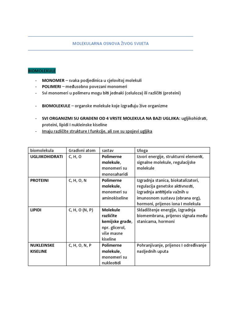 Molekularna Osnova Živog Svijeta | PDF