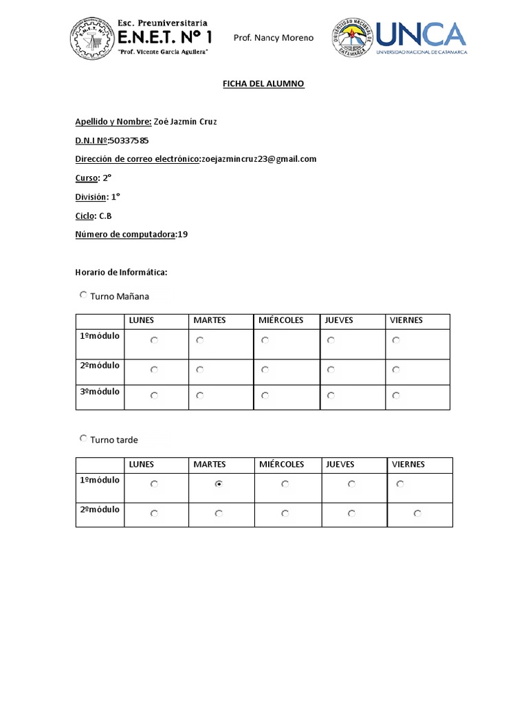 Ficha Del Alumno | PDF