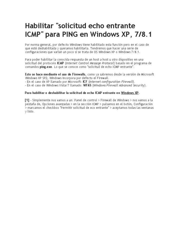 Activar Echo Entrante (Ping) | PDF | Microsoft Windows | Dirección IP