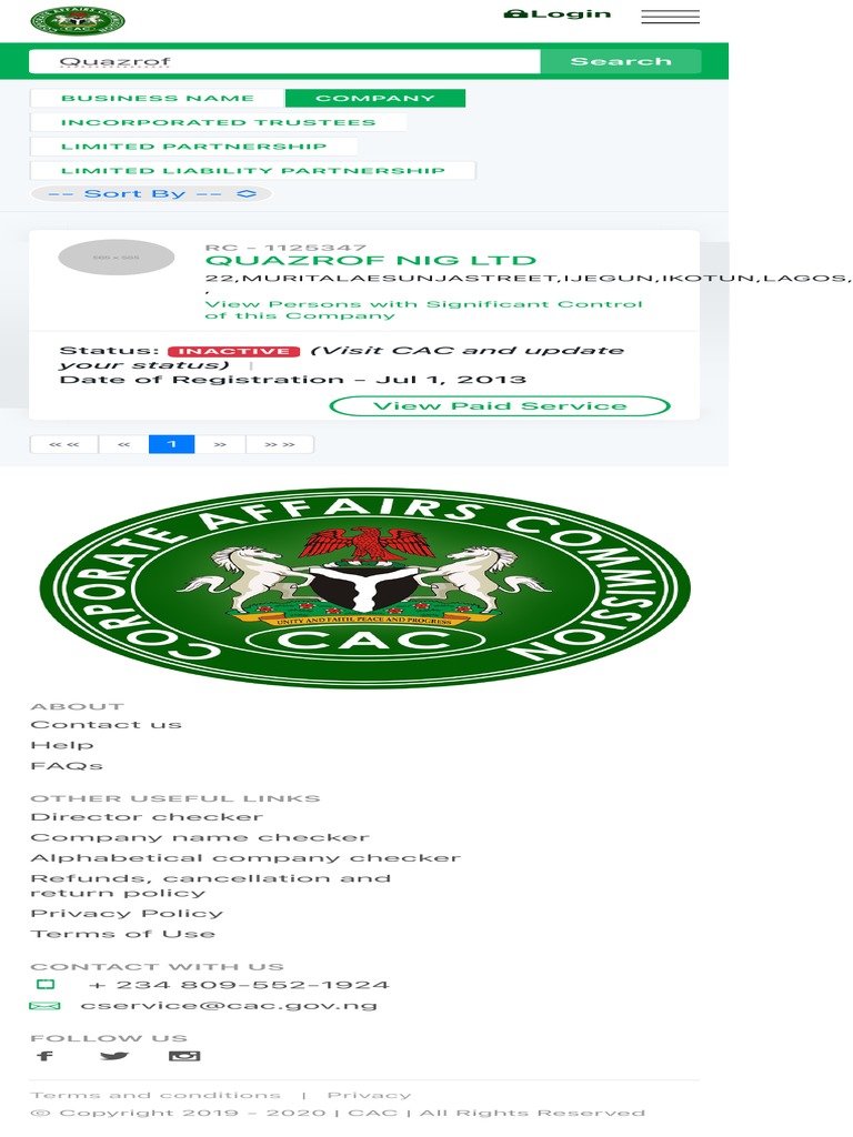 CAC - Nigerian Corporate Registry | PDF | Business | Finance & Money ...