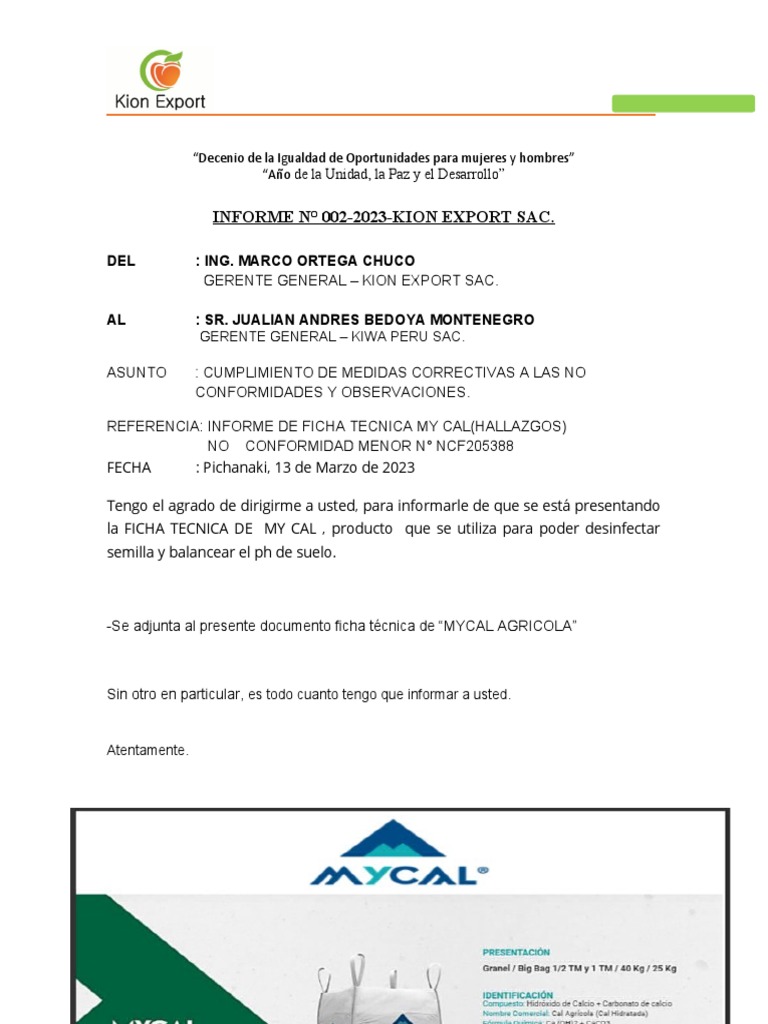 Informe Mycal - Ficha Tecnica | PDF