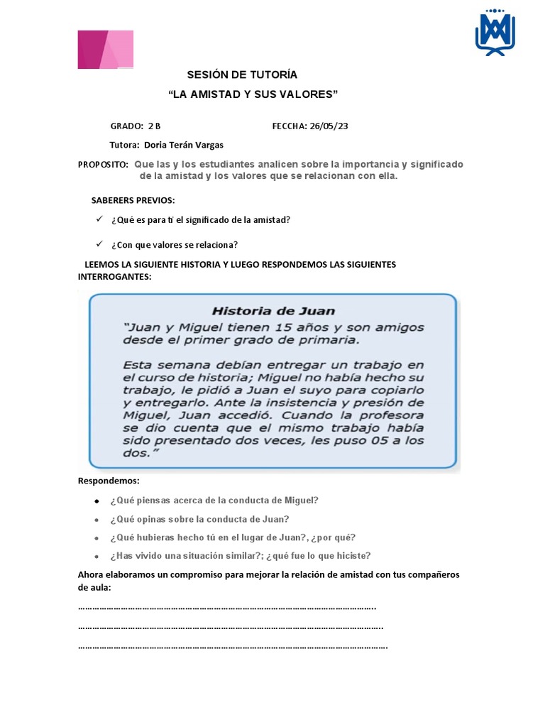 Ficha de Trabajo Tutoria LA AMISTAD | PDF Ficha de Trabajo Tutoria LA AMISTAD | PDF