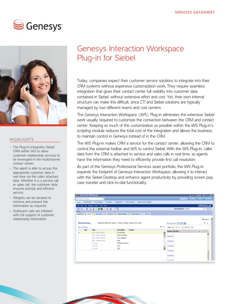 Genesys Interaction Workspace Plug-In For Siebel | PDF | Customer Relationship Management | Call ...