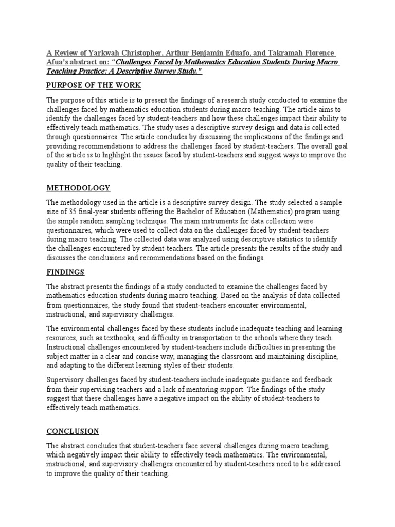 A Review of 10 Abstract (Research Methods Assignment) | PDF | Methodology | Teachers