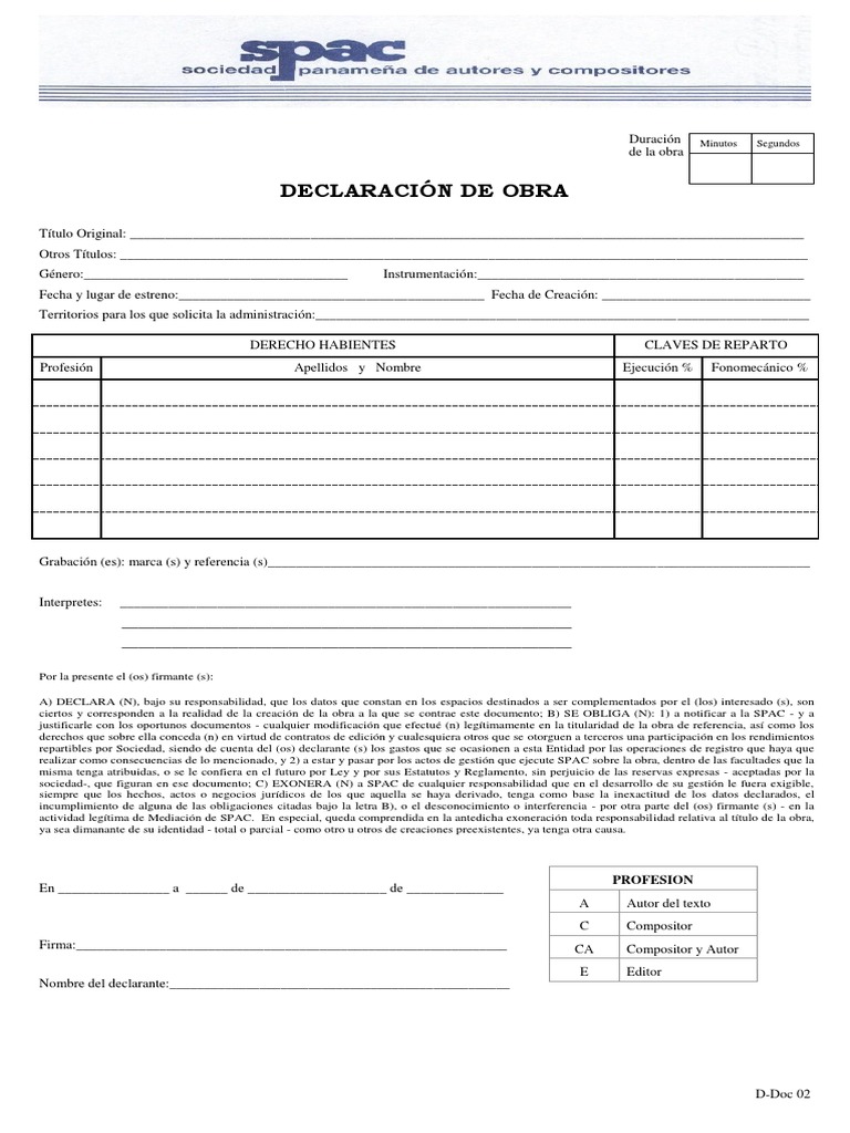Form - Declaracion de Obra | PDF | Justicia | Crimen y violencia