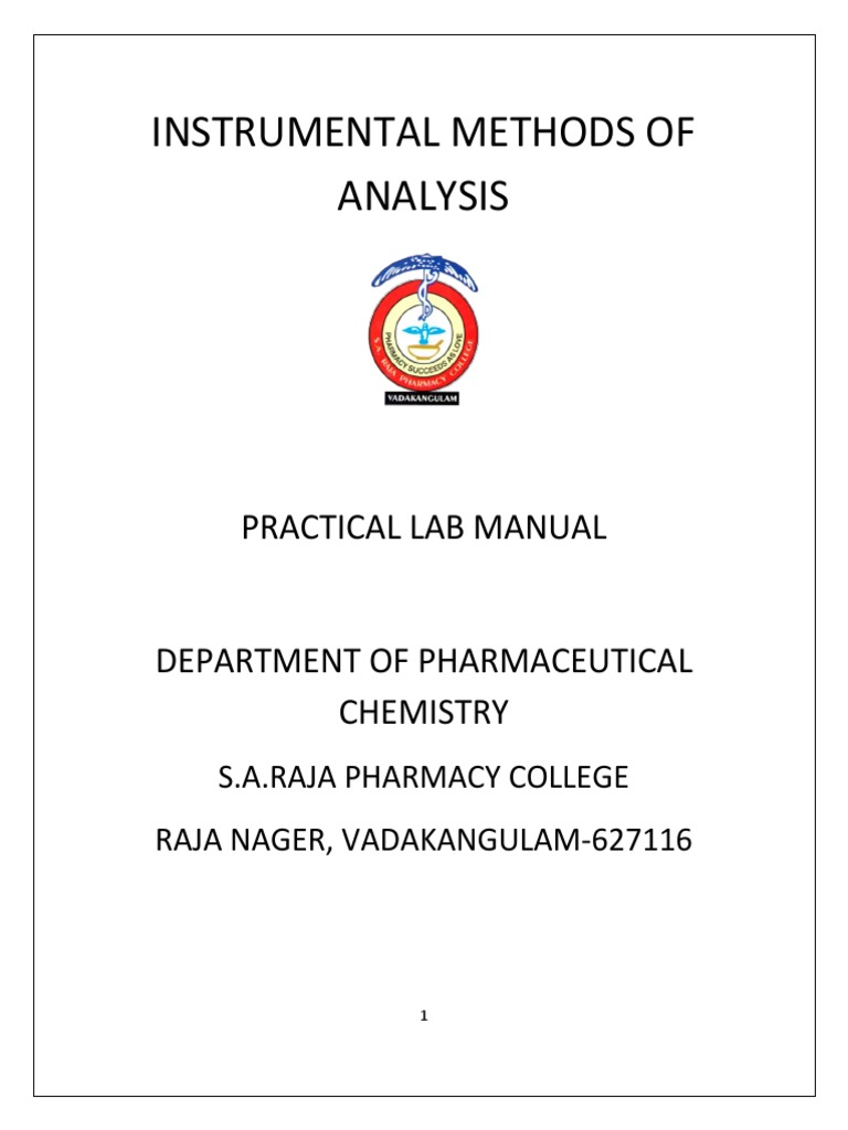 Instrumental Methods of Analysis: Practical Lab Manual | PDF ...