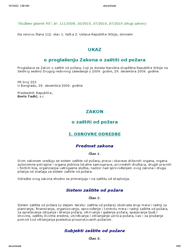 Zakon o zaštiti od pozara | PDF