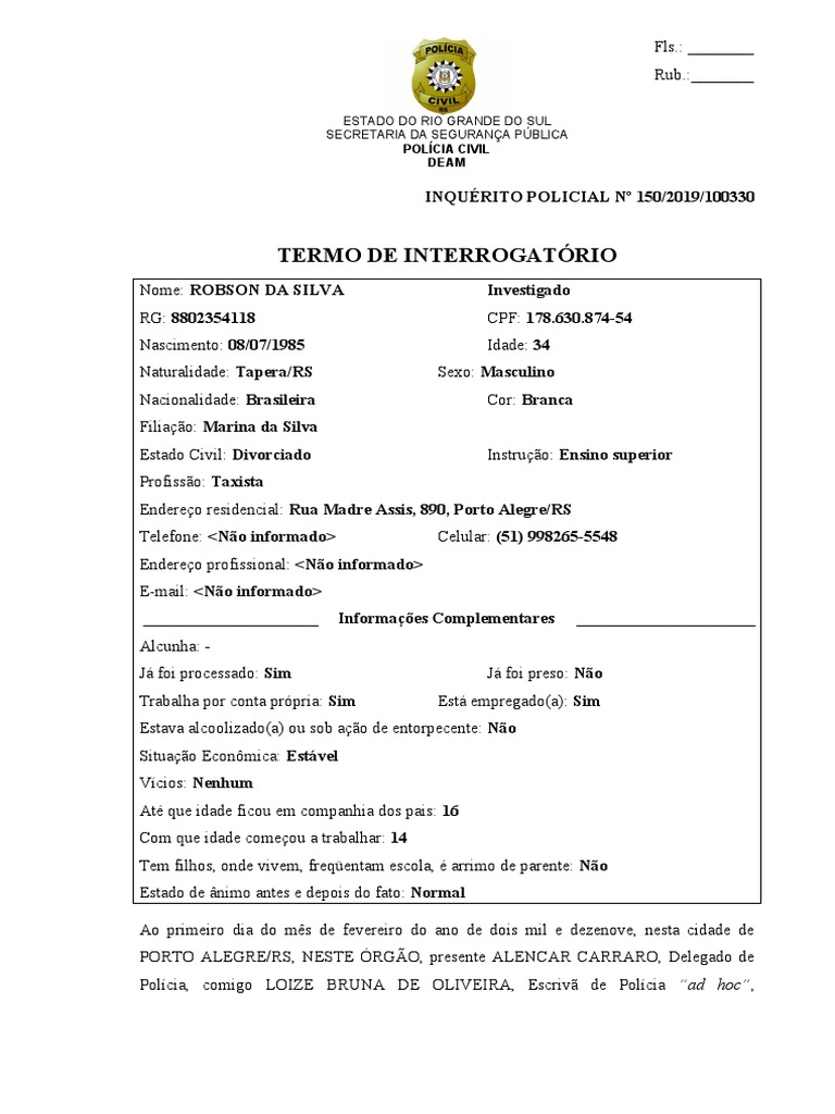 49.e Termo de Interrogatório | PDF | Polícia | Polícia
