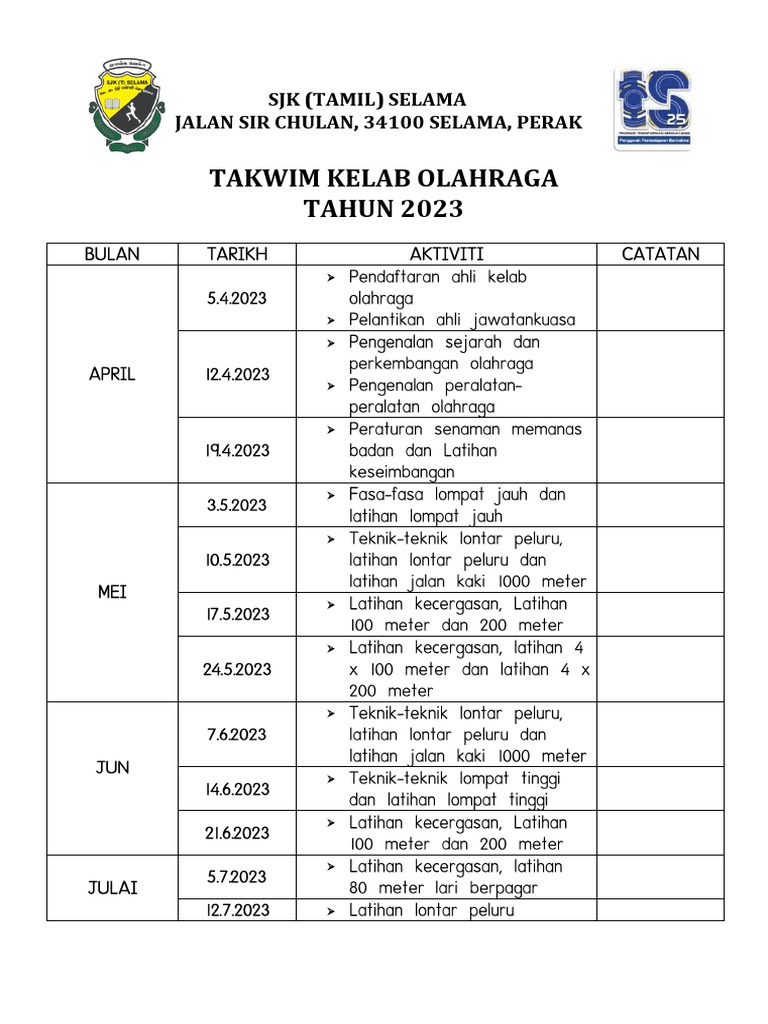 Takwim Kelab Olahraga 2023 | PDF