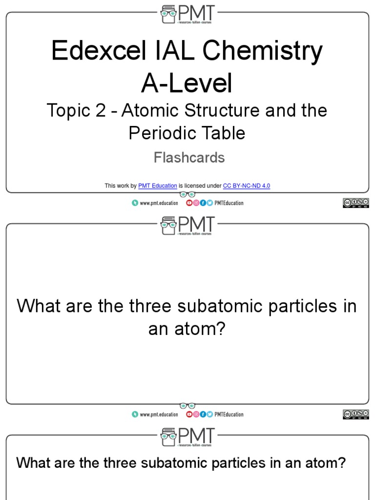 Flashcards Topic 2 Atomic Structure And The Periodic Table Edexcel