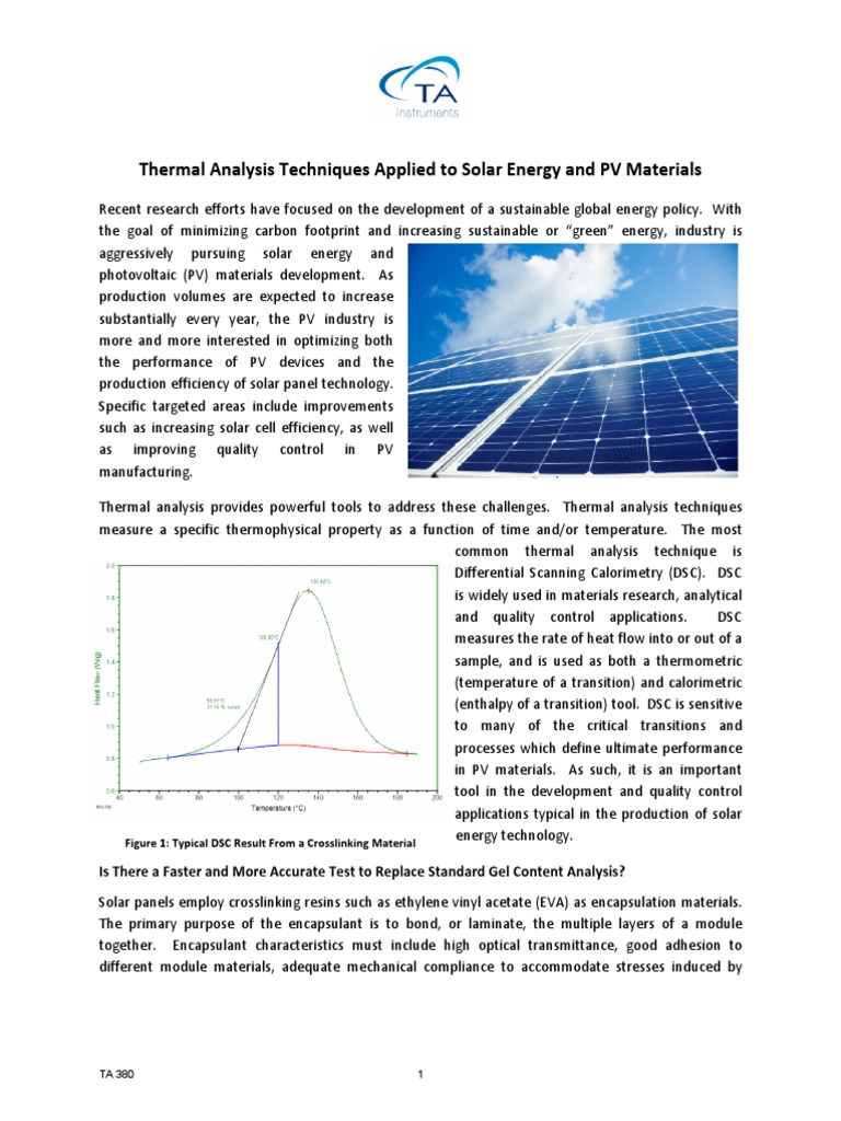TA380 Thermal Analysis Techniques Applied To Solar Energy and PV ...