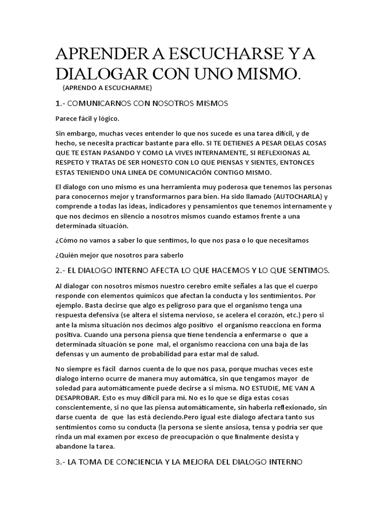 Aprender A Escucharse y A Dialogar Con Uno Mismo | PDF | Aprendizaje ... Aprender A Escucharse y A Dialogar Con Uno Mismo | PDF | Aprendizaje ...