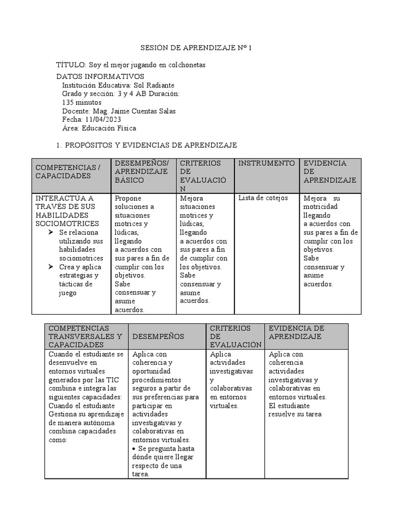 Sesión de Aprendizaje N 1 Seg Unidad | PDF | Aprendizaje | Pelota