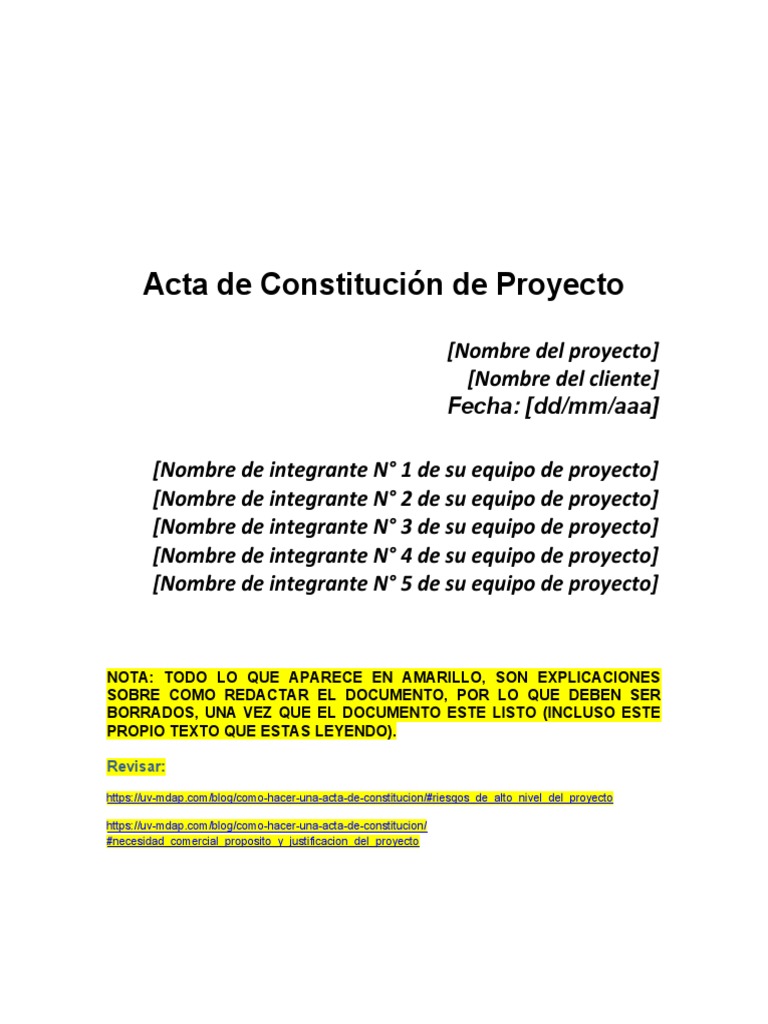 Acta De Constitucion De Proyectos