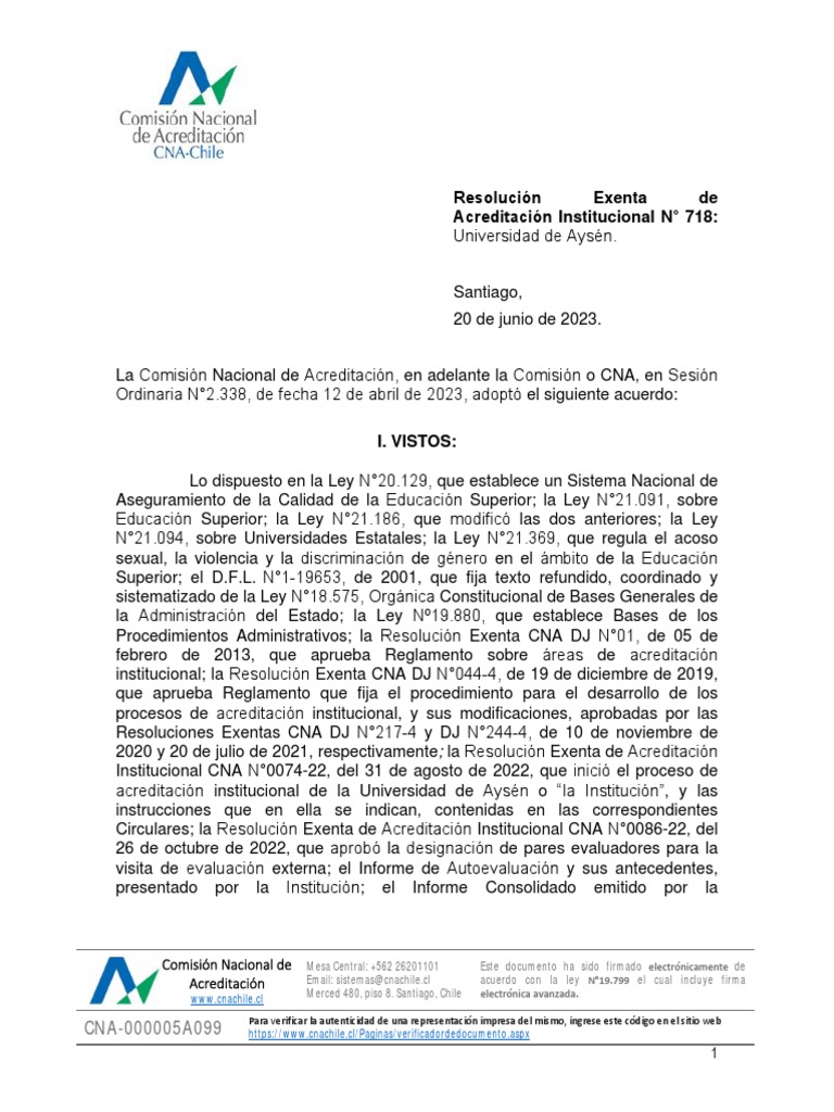 U. de Aysén - Resolución CNA | PDF | Plan de estudios | Chile