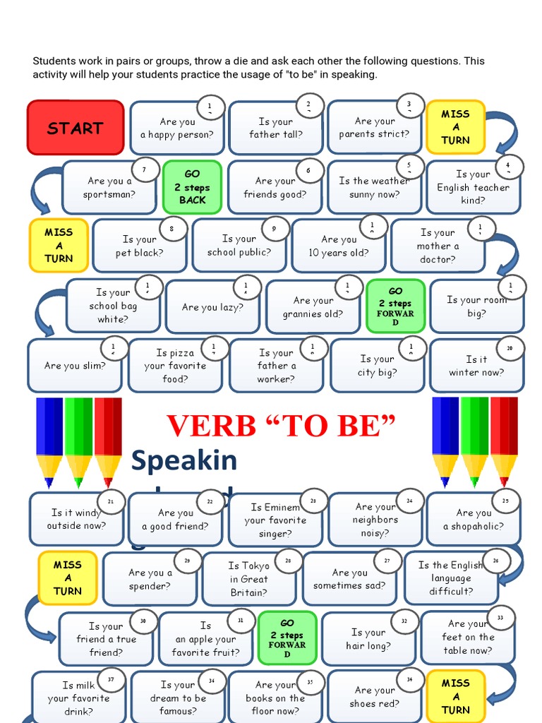 Verb To Be Speaking Boardgame Boardgames CLT Communicative Language ...