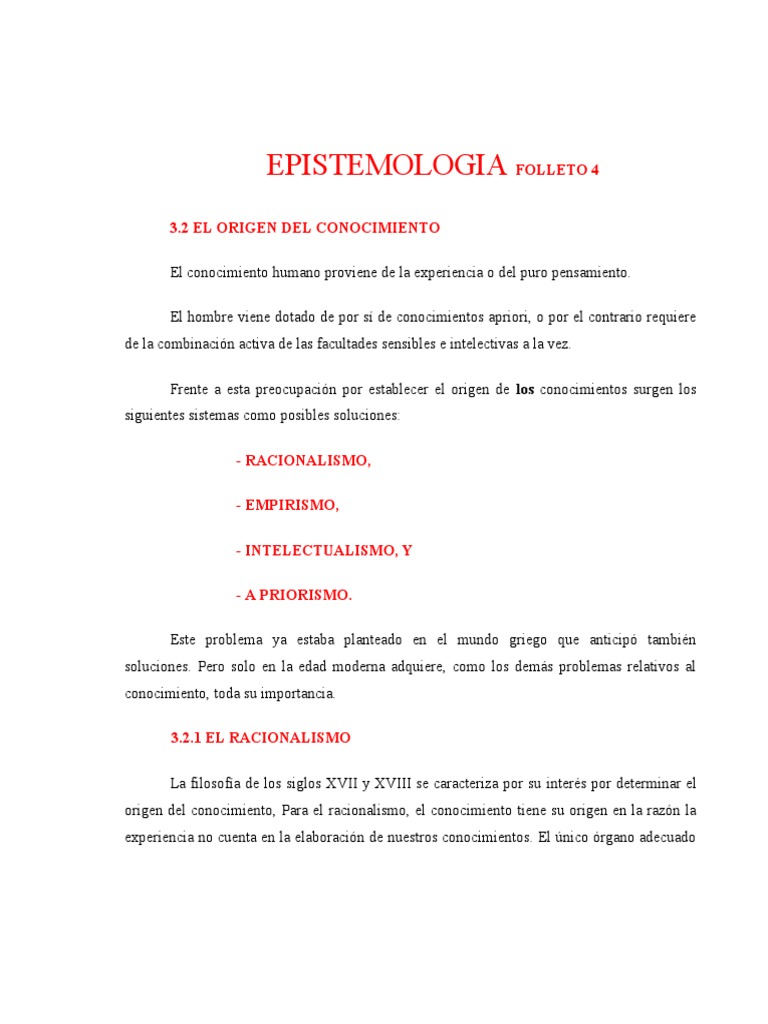 Epistemologia Folleto 4 Origen Del Conocimiento | PDF | Immanuel Kant | Empirismo