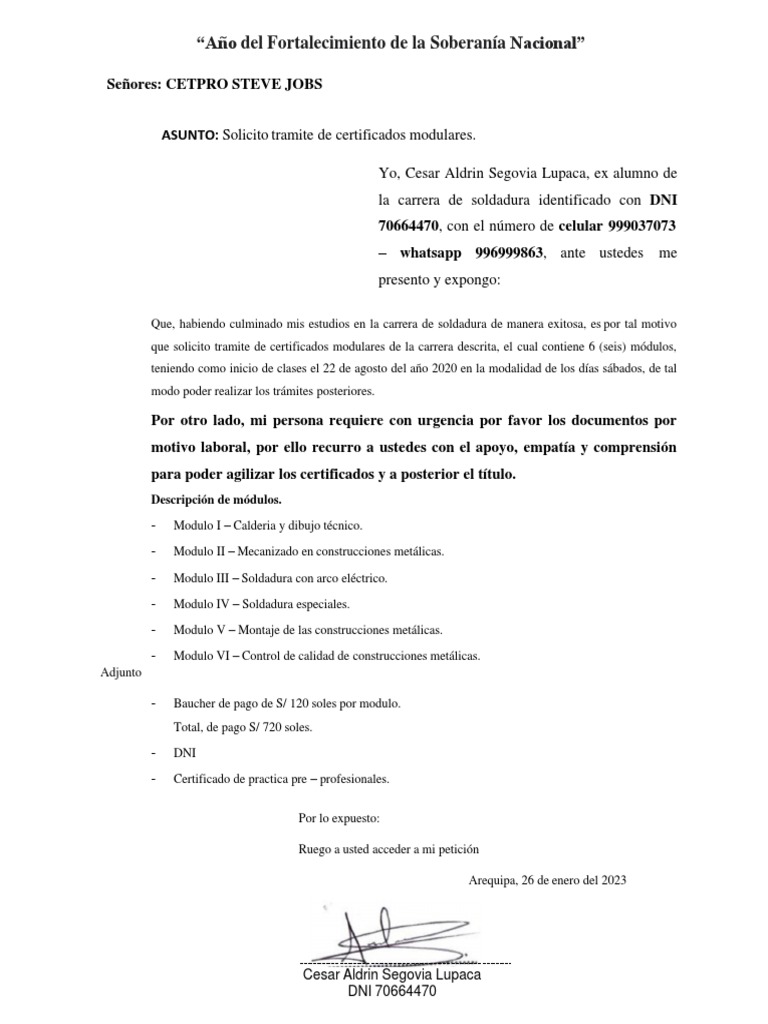 Solicitud de Certificados Modulares | PDF