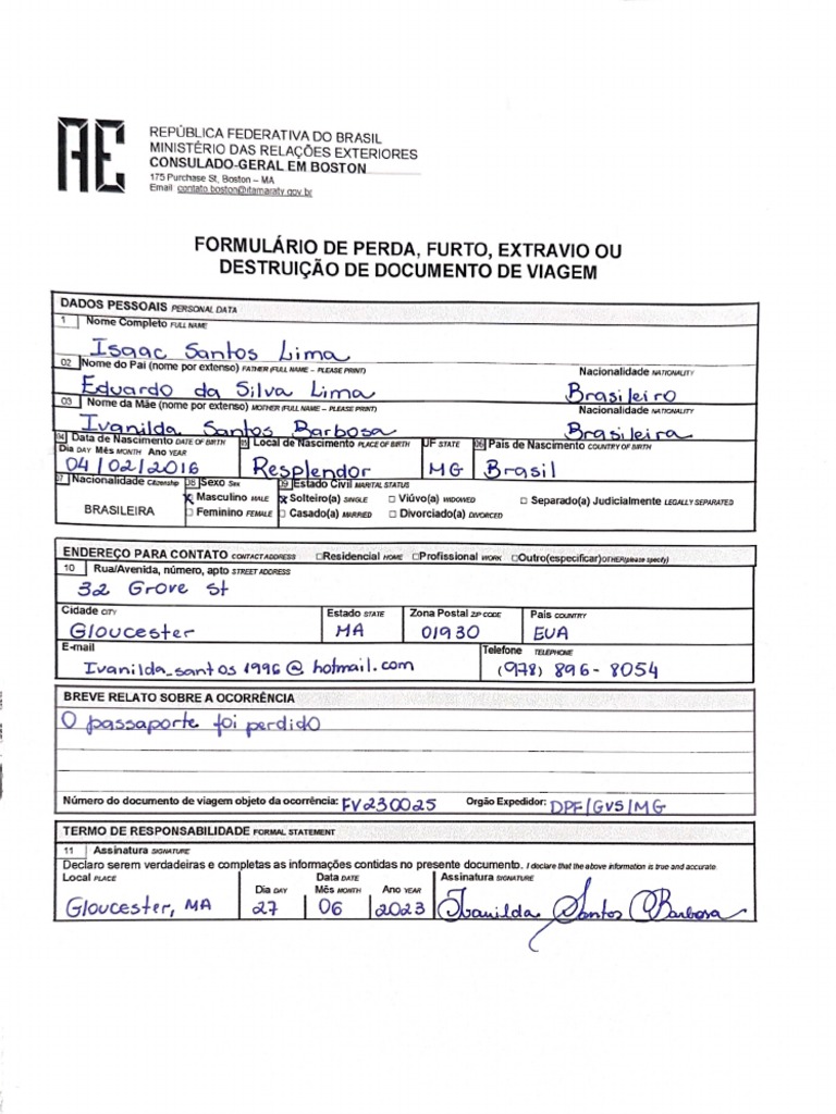 Formulário de Perda Passaporte | PDF