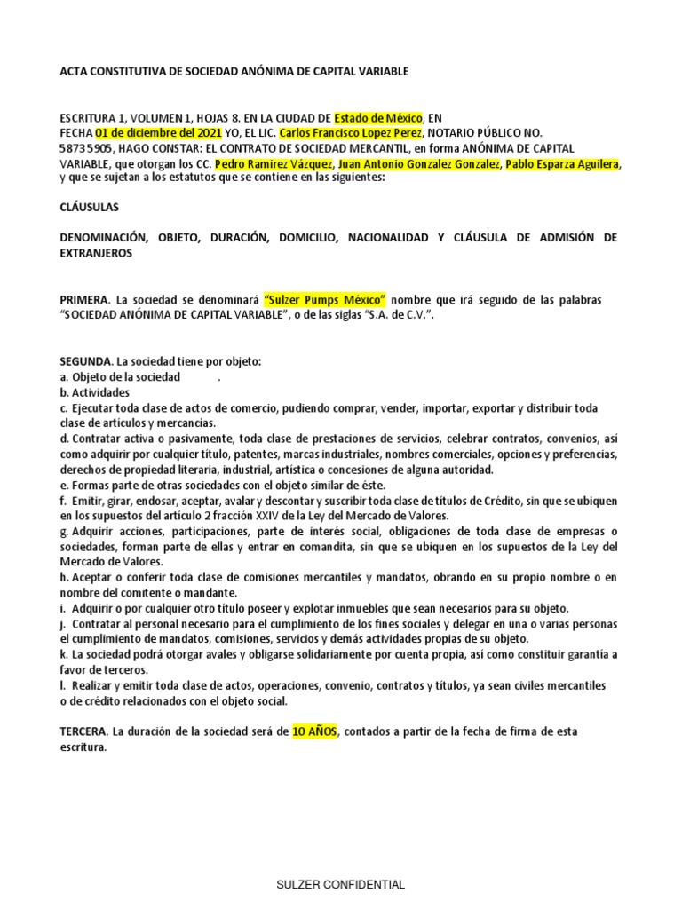 ACTA - CONSTITUTIVA Completa | PDF | Sociedad de responsabilidad limitada | Compartir (Finanzas)