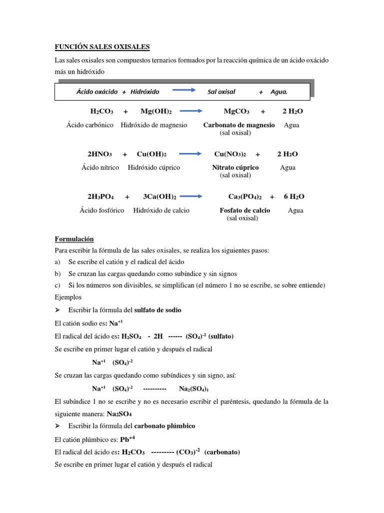 Función Sales Oxisales. | PDF | Sal (química) | Ácido
