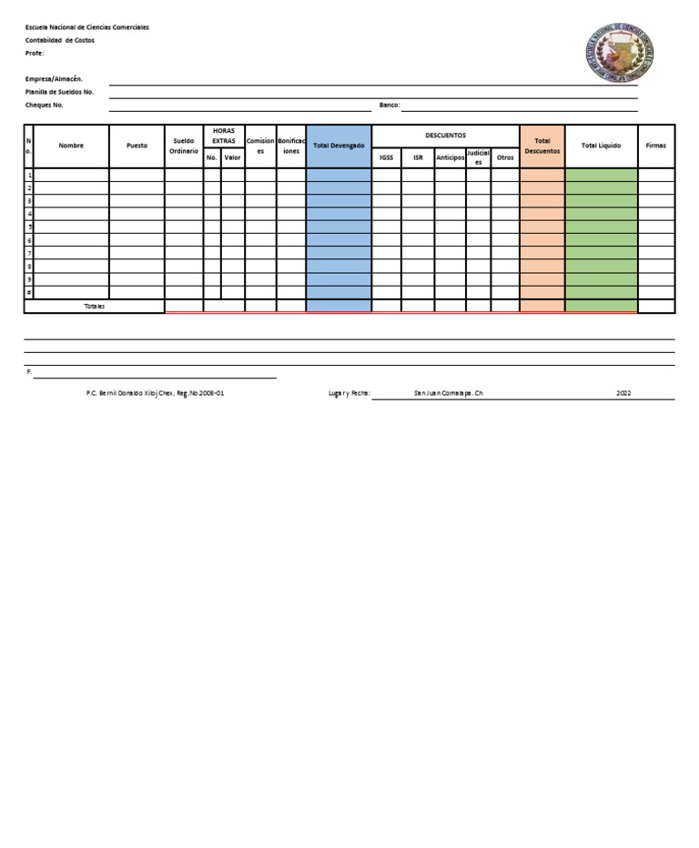 Formato Planillas | PDF