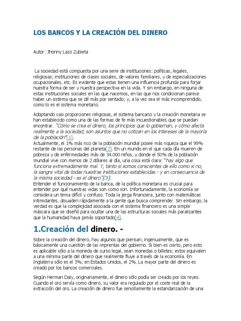 Los Bancos y La Creación Del Dinero | PDF | Dinero | Bancos