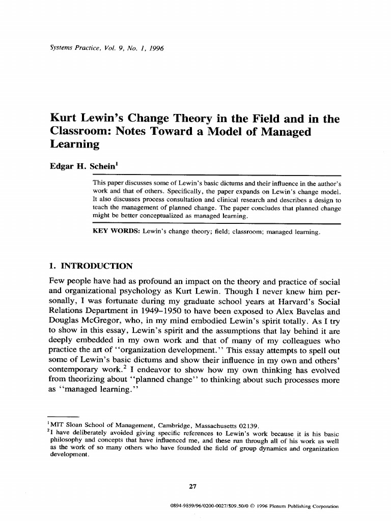 Kurt Lewin S Change Theory In The Field And In The Classroom Notes