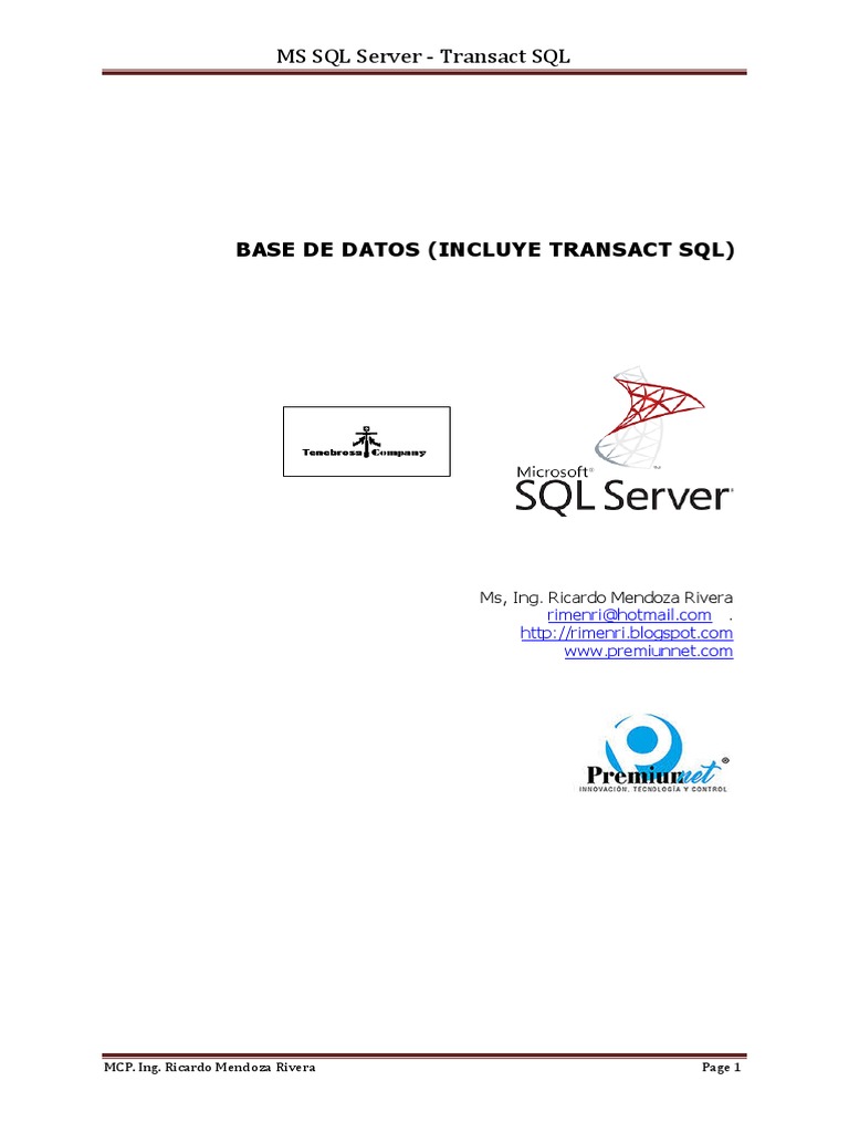 Transact SQL Server | PDF | SQL | Servidor SQL de Microsoft