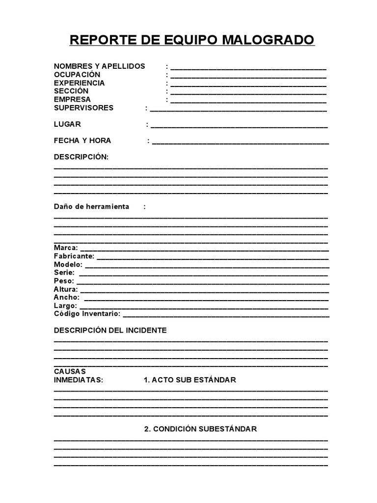 Reporte de Equipo Malogrado | PDF