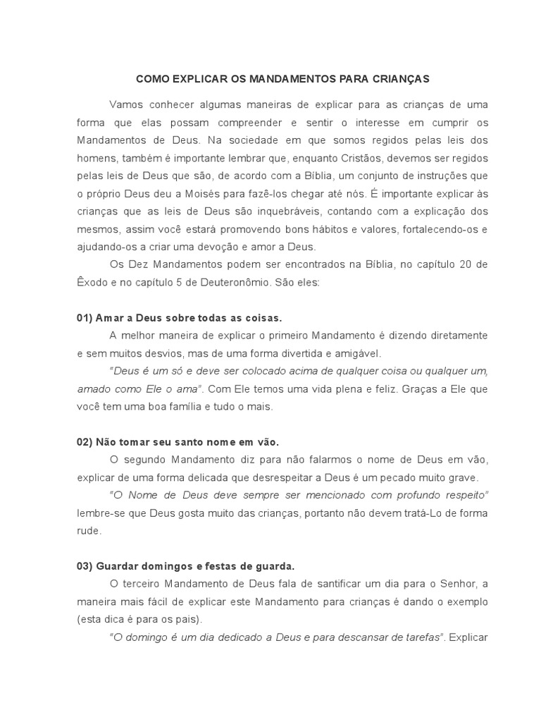 10 Mandamentos Pdf Os Dez Mandamentos Amor