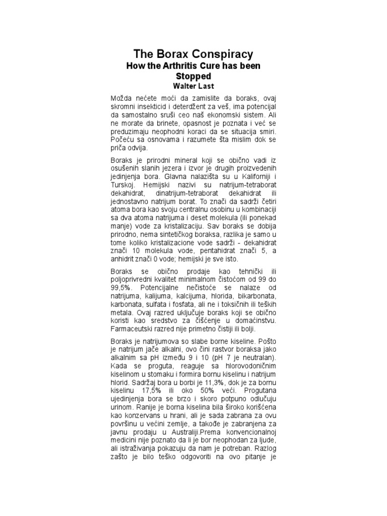 The Borax Conspiracy How The Arthritis C | PDF