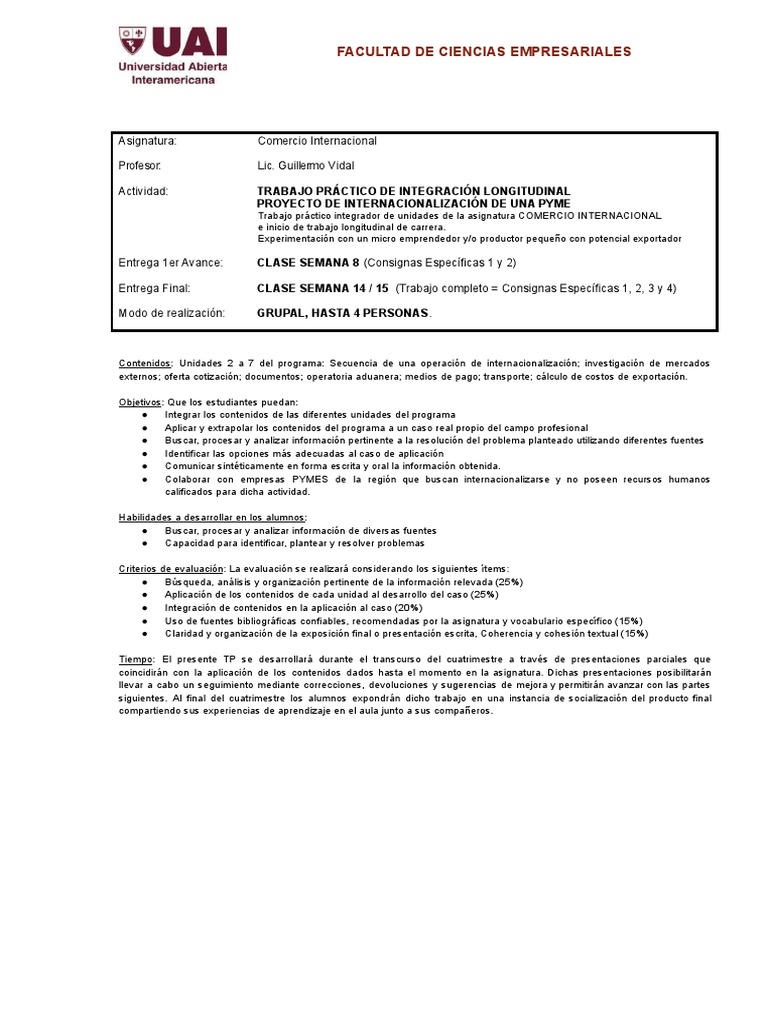 UAI - CI - 2023 - TP INTEGRADOR v1 | Descargar gratis PDF | Exportaciones | Investigación de mercado